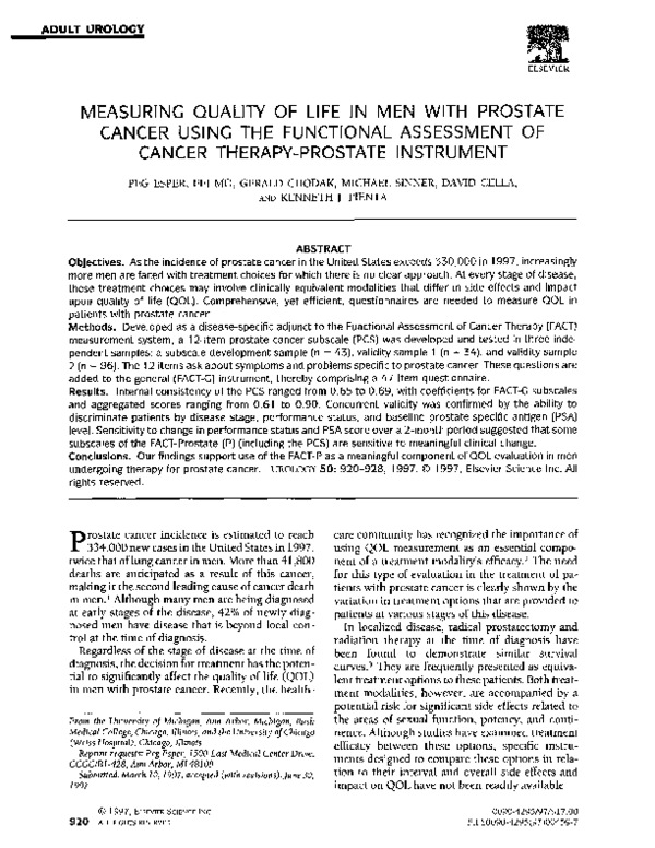 (PDF) Measuring quality of life in men with prostate cancer using the ...