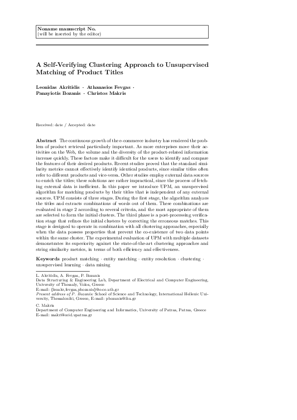 (PDF) A Self-Verifying Clustering Approach to Unsupervised Matching of Product Titles