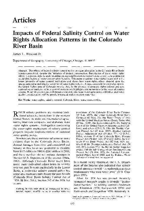(PDF) Impacts of Federal Salinity Control on Water Rights Allocation ...