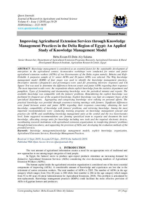 (PDF) Improving Agricultural Extension Services through Knowledge ...