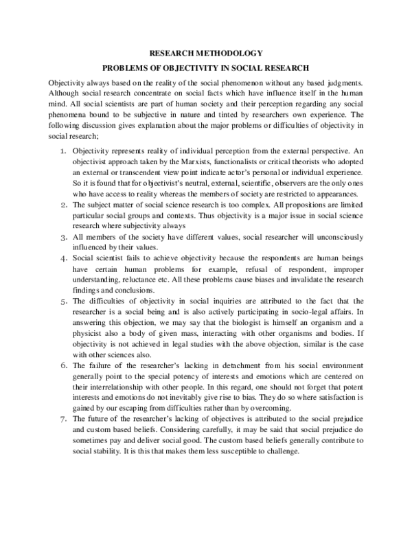 (PDF) RESEARCH METHODOLOGY PROBLEMS OF OBJECTIVITY IN SOCIAL RESEARCH