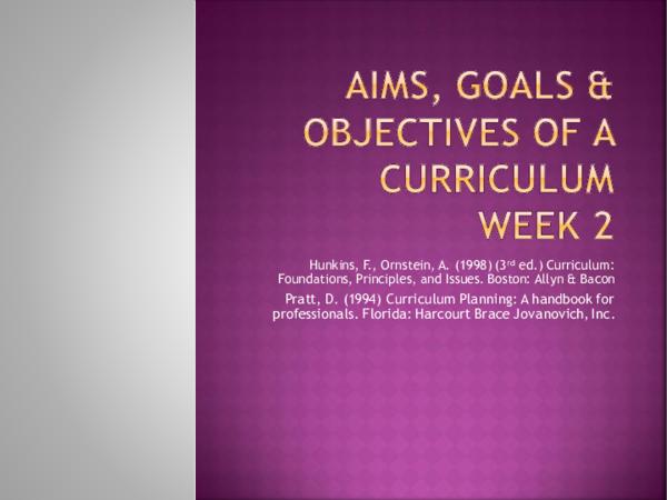 (PDF) Aims, Goals & Objectives of a Curriculum and approaches Spring