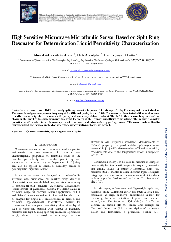 (PDF) High Sensitive Microwave Microfluidic Sensor Based on Split Ring Resonator for ...