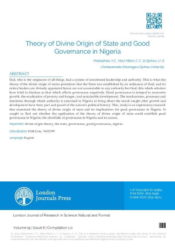 (PDF) Theory of Divine Origin of State and Good Governance in Nigeria