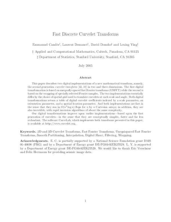 Fast Discrete Curvelet Transforms 1636