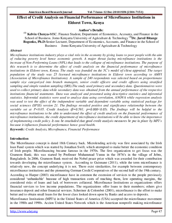 (PDF) Effect of Credit Analysis on Financial Performance of Microfinance Institutions in Eldoret ...