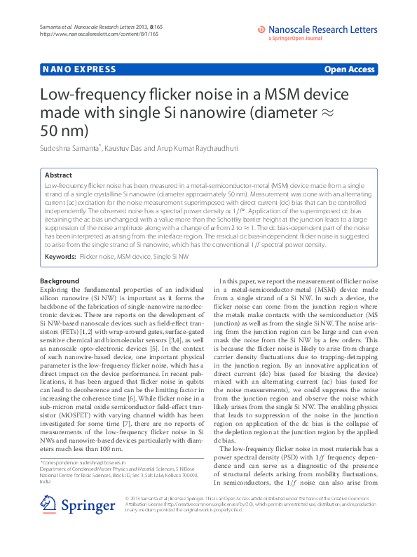 (PDF) Low-frequency flicker noise in a MSM device made with single Si ...