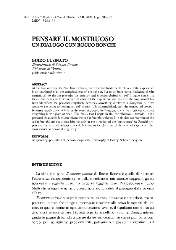 (PDF) Pensare il mostruoso. Un dialogo con Rocco Ronchi