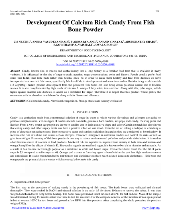 (PDF) Development Of Calcium Rich Candy From Fish Bone Powder
