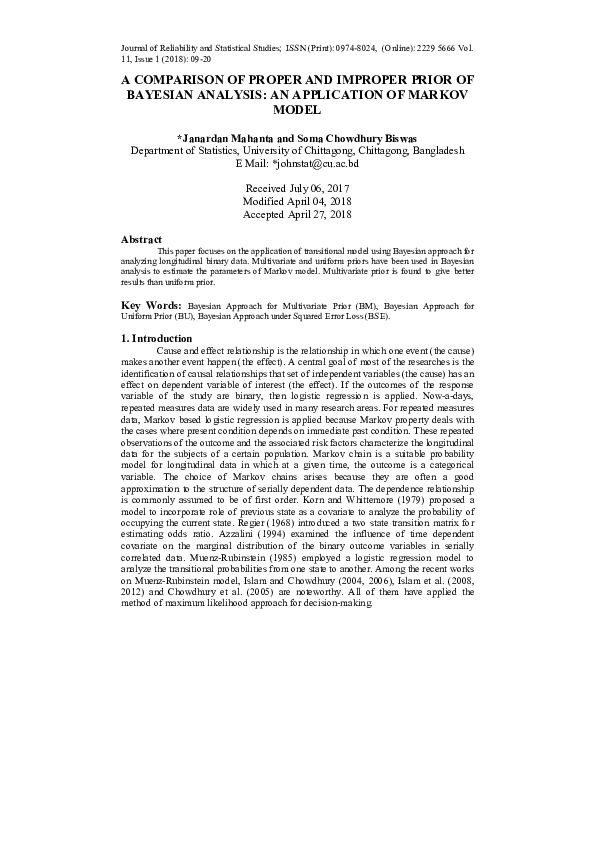 (PDF) A COMPARISON OF PROPER AND IMPROPER PRIOR OF BAYESIAN ANALYSIS: AN APPLICATION OF MARKOV ...