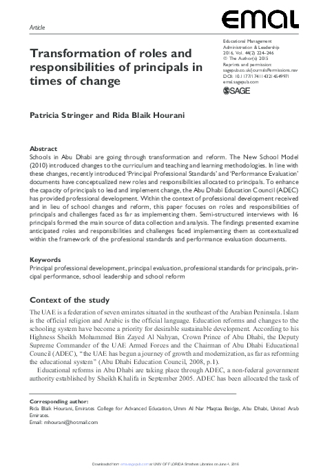 (PDF) Transformation of roles and responsibilities of principals in ...