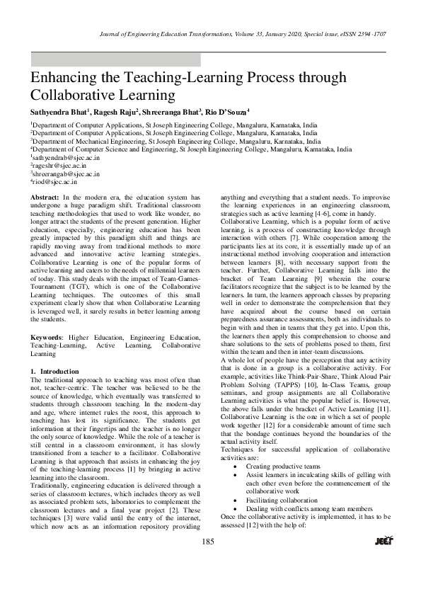 (PDF) Enhancing the Teaching-Learning Process through Collaborative Learning