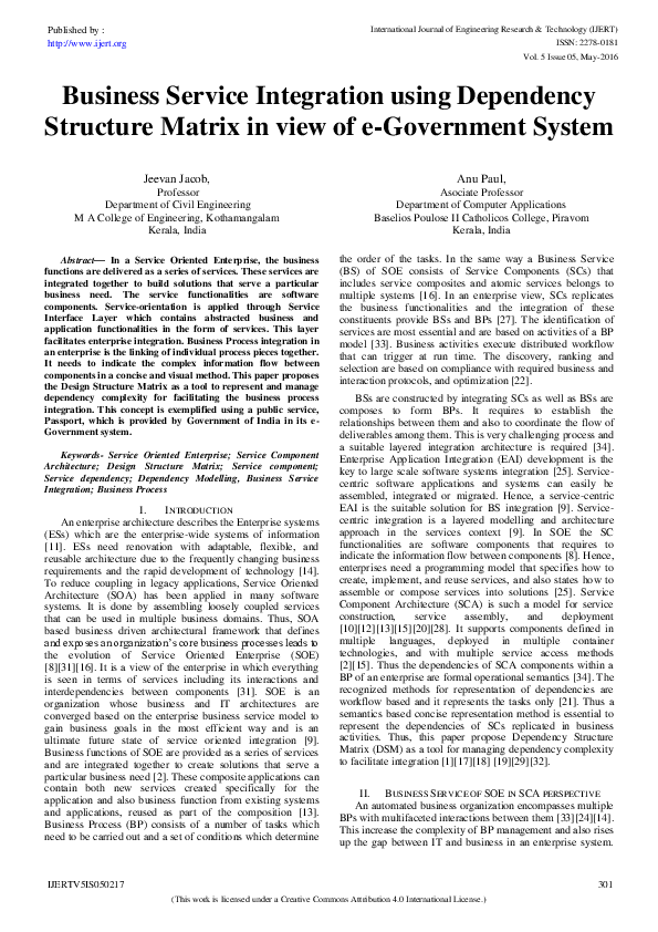 (PDF) IJERT-Business Service Integration using Dependency Structure ...