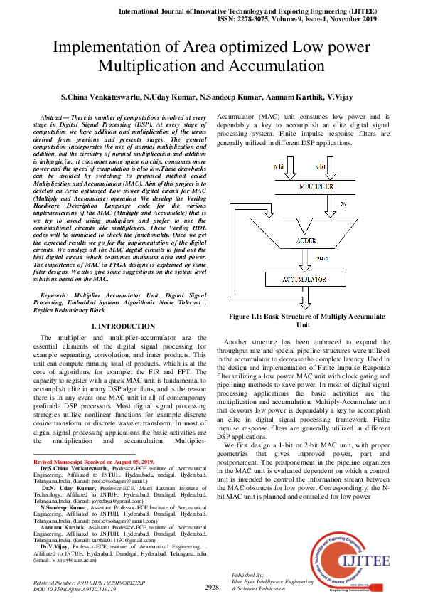 (PDF) Implementation of Area Optimized Low Power Multiplication and Accumulation