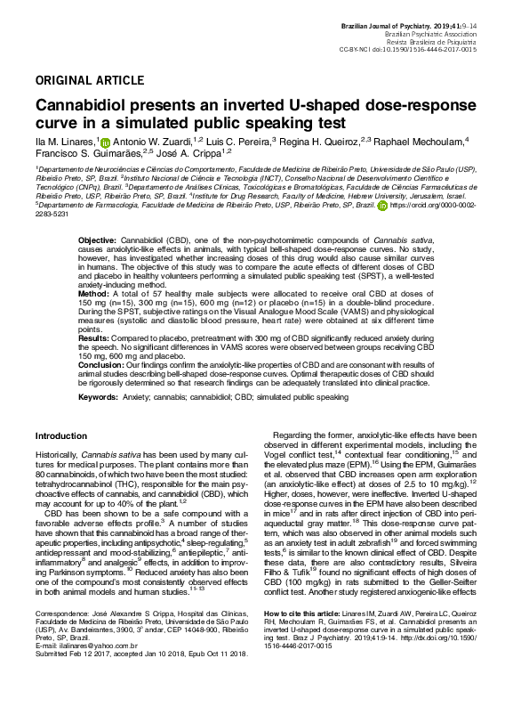 (PDF) Cannabidiol presents an inverted U-shaped dose-response curve in ...