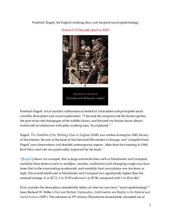 (PDF) Friedrich Engels, the English working class, and incipient social ...