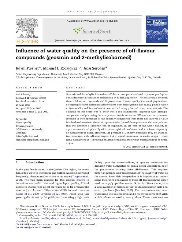 (PDF) Influence of water quality on the presence of off-flavour ...