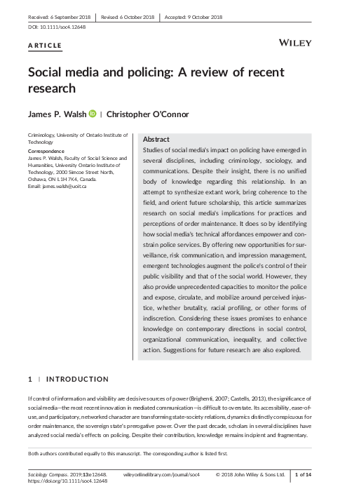 (PDF) Social media and policing: A review of recent research