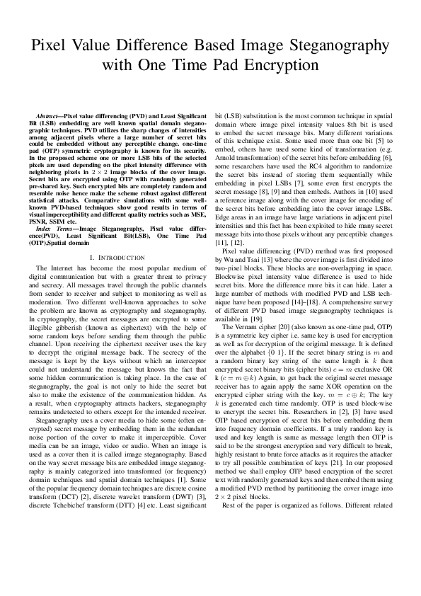 (PDF) Pixel Value Difference Based Image Steganography with One Time Pad Encryption