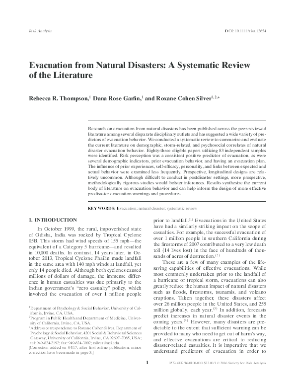 (PDF) Evacuation from Natural Disasters: A Systematic Review of the ...