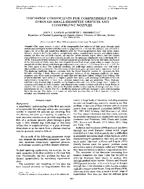 (PDF) DISCHARGE COEFFICIENTS FOR COMPRESSIBLE FLOW THROUGH SMALL ...