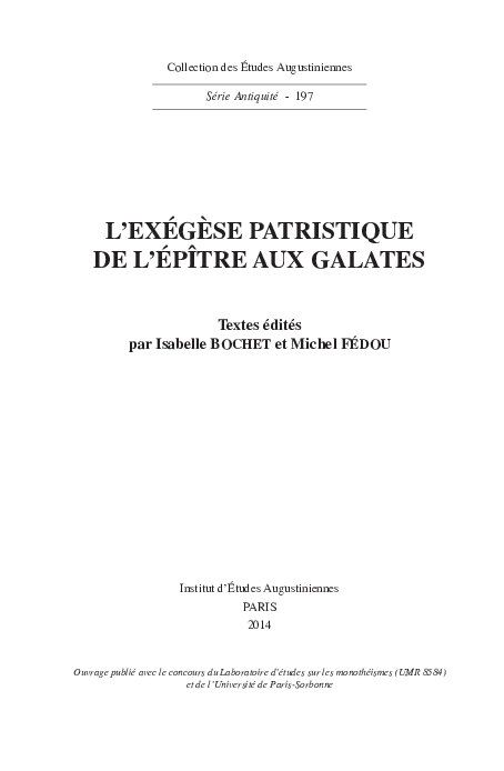 (PDF) Le commentaire de l’Ambrosiaster sur l’Épître aux Galates