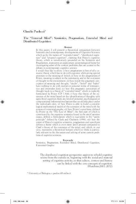 (PDF) The "External mind": semiotics, pragmatism, extended mind and ...