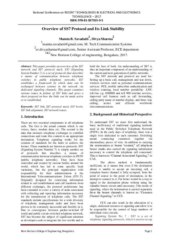 (PDF) Overview of SS7 Protocol and Its Link Stability