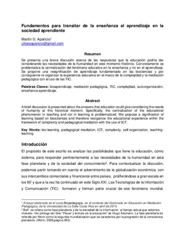(PDF) Fundamentos para transitar de la enseñanza al aprendizaje en la ...