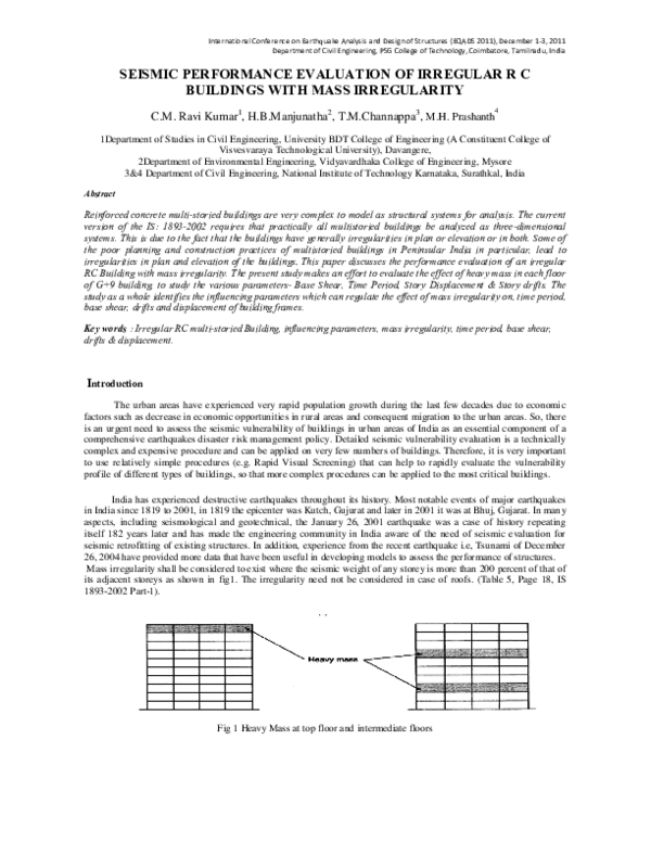 Pdf Seismic Performance Evaluation Of Irregular Rc Buildings With Mass Irregularity