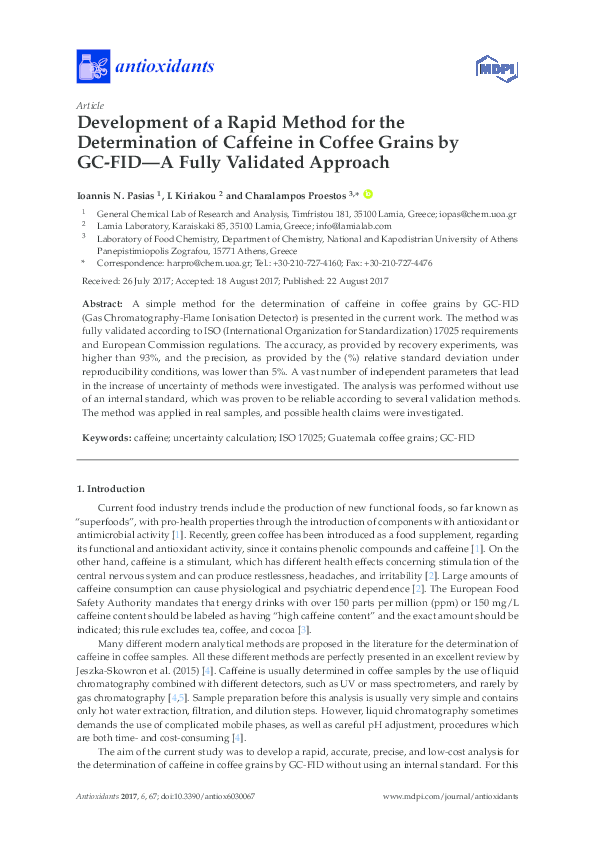(PDF) Determination of caffeine in coffee grains by GC-FID (Gas Chromatography-Flame Ionisation ...