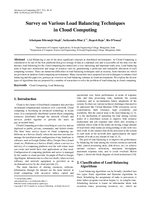 (PDF) Survey on Various Load Balancing Techniques in Cloud Computing