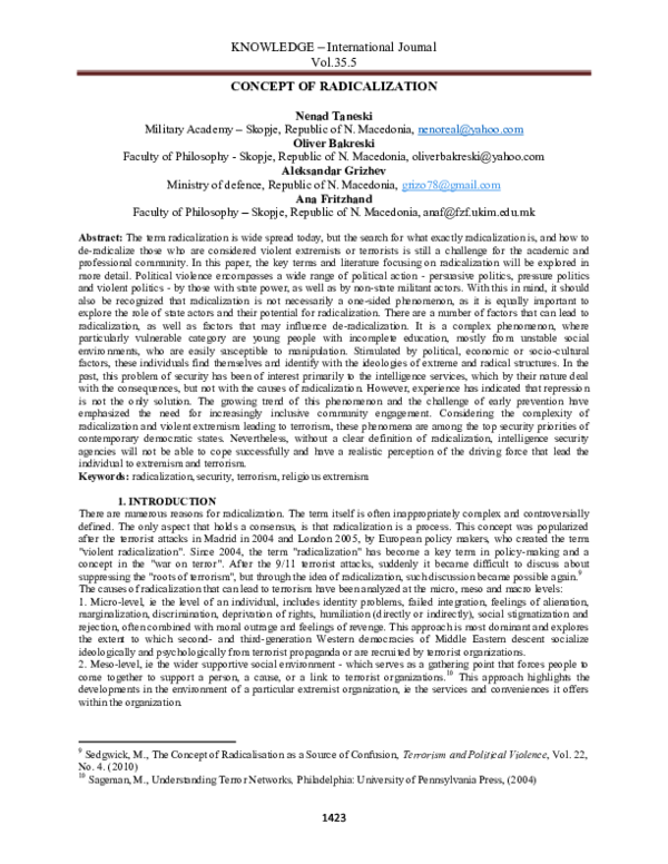 Pdf Concept Of Radicalization