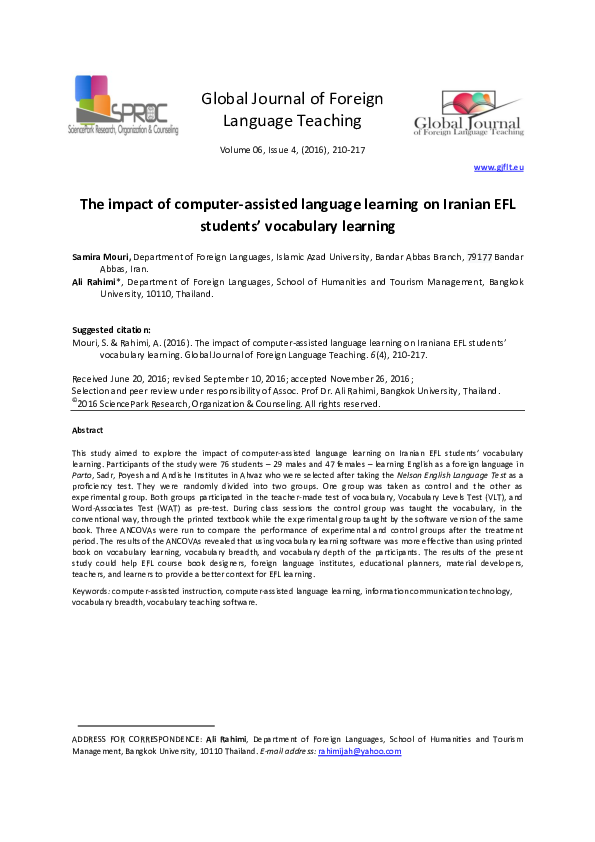 (PDF) The impact of computer-assisted language learning on Iraniana EFL ...