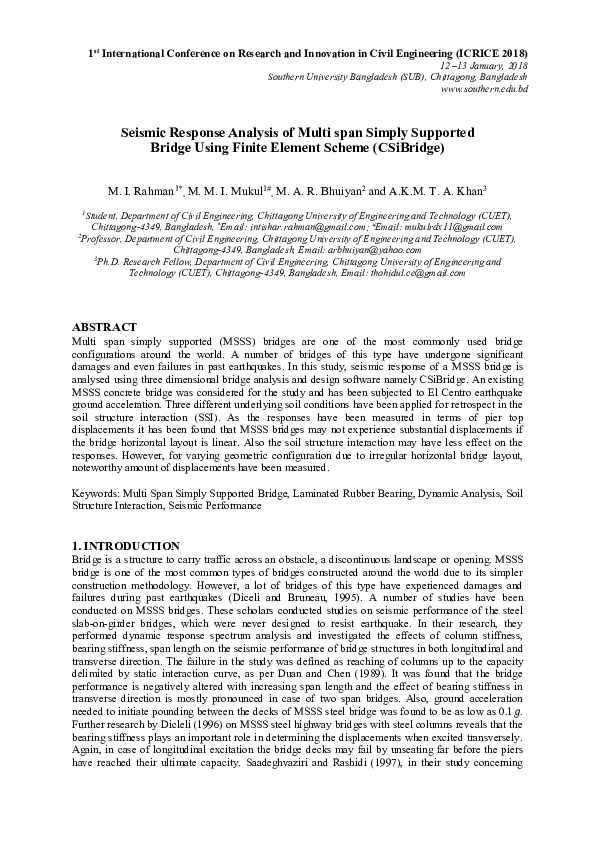Pdf Seismic Response Analysis Of Multi Span Simply Supported Bridge Using Finite Element