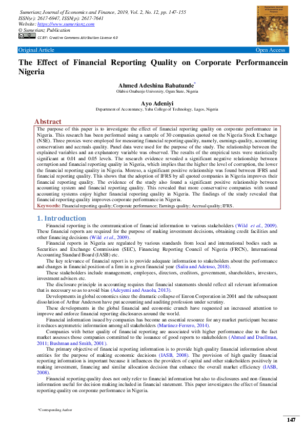 (PDF) The Effect of Financial Reporting Quality on Corporate ...