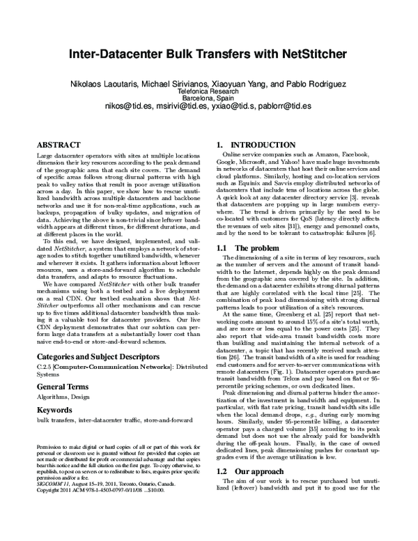 (PDF) Inter-datacenter bulk transfers with netstitcher