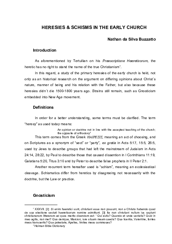 (DOC) HERESIES & SCHISMS IN THE EARLY CHURCH