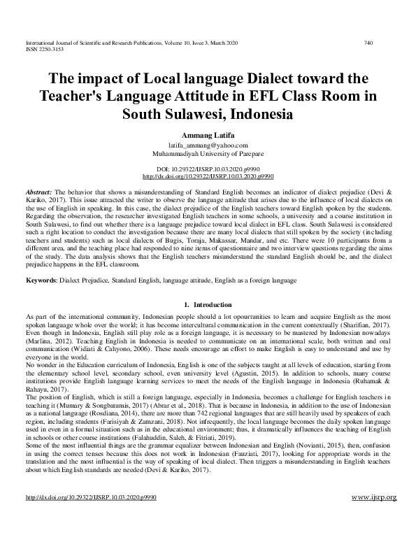(PDF) The impact of Local language Dialect toward the Teacher's ...