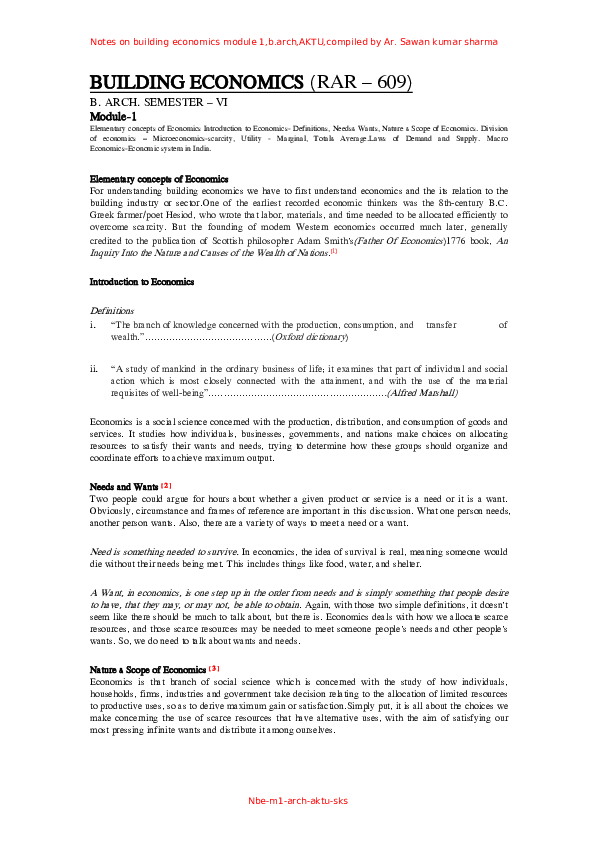 (PDF) BUILDING ECONOMICS complete notes M1M2M3M
