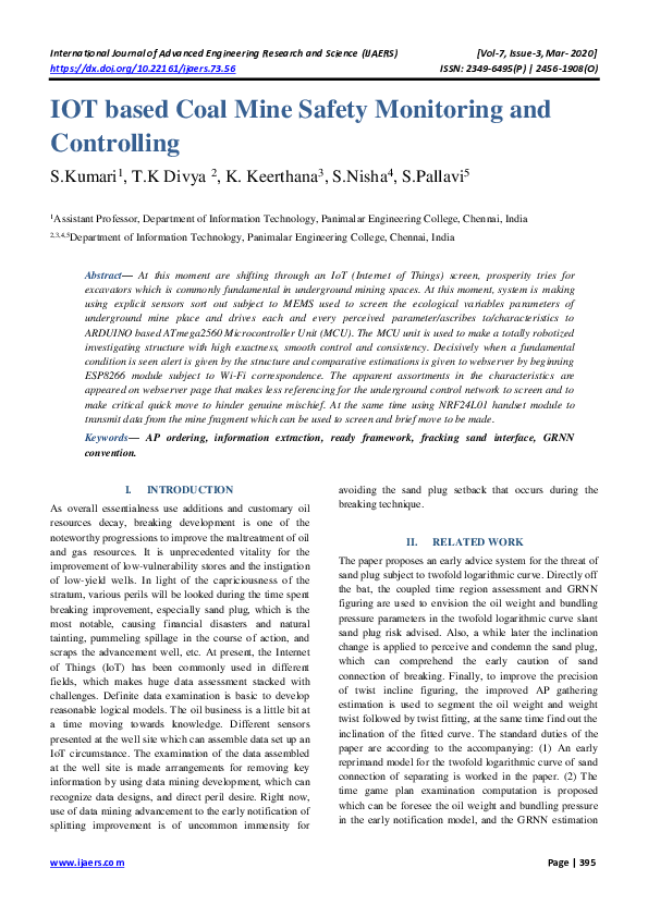 Pdf Iot Based Coal Mine Safety Monitoring And Controlling