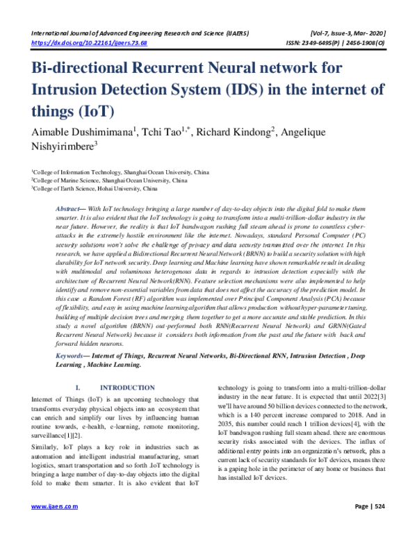 Pdf Bi Directional Recurrent Neural Network For Intrusion Detection