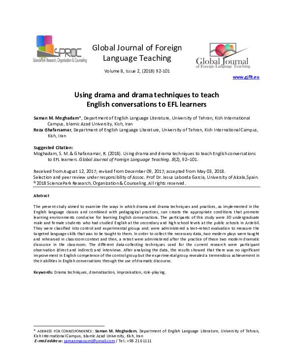 (PDF) Using drama and drama techniques to teach English conversations ...