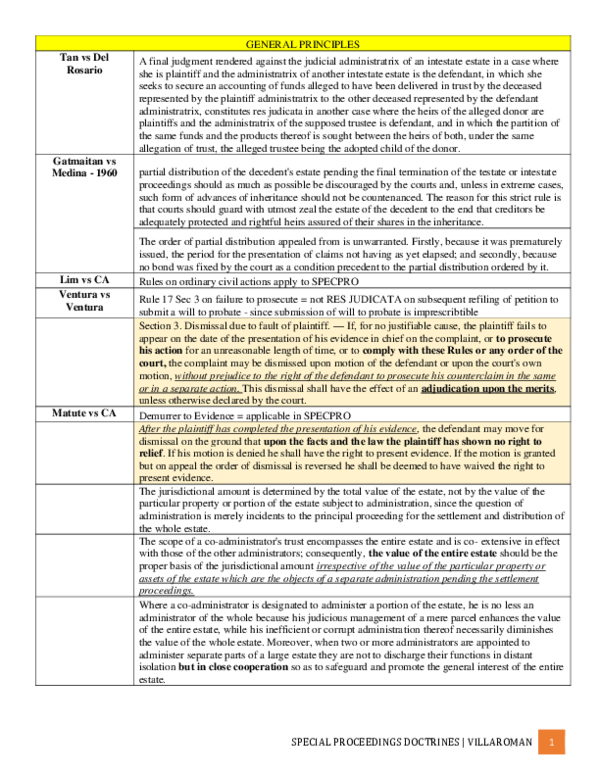 (PDF) SPECIAL PROCEEDINGS DOCTRINE - LOTI NOTES