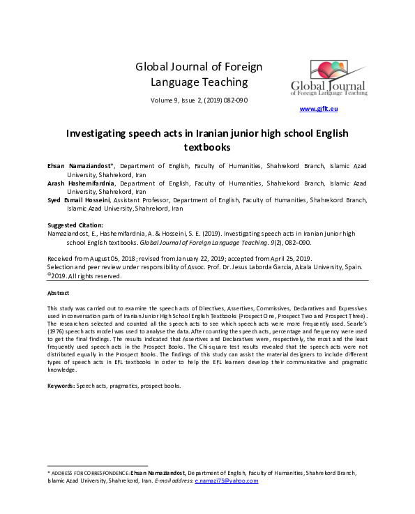 (PDF) Investigating speech acts in Iranian junior high school English ...