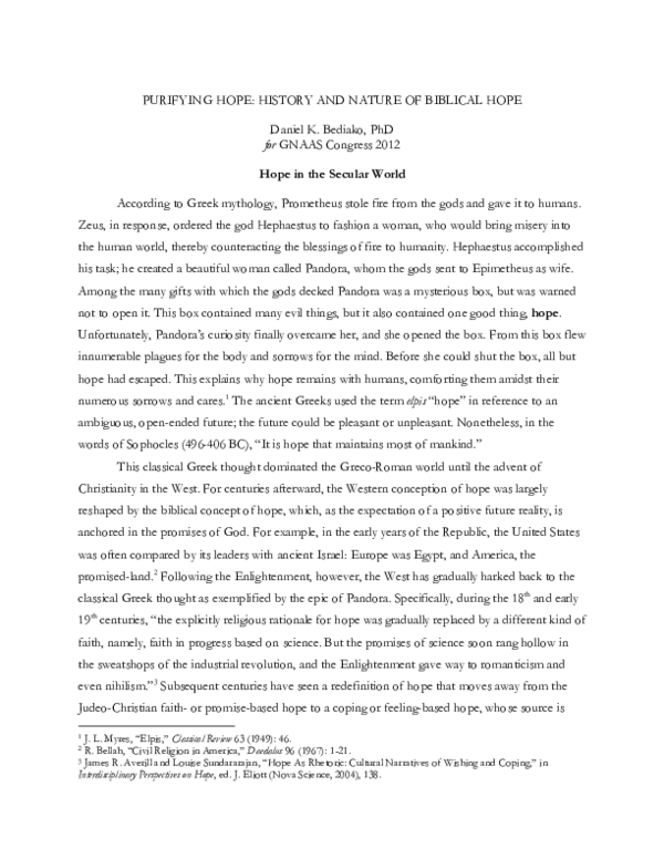 (PDF) PURIFYING HOPE: HISTORY AND NATURE OF BIBLICAL HOPE