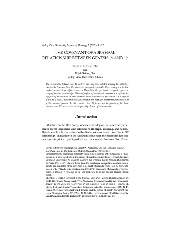 (PDF) THE COVENANT OF ABRAHAM: RELATIONSHIP BETWEEN GENESIS 15 AND 17
