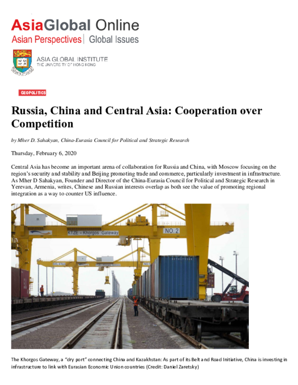 (PDF) Russia, China and Central Asia: Cooperation over Competition