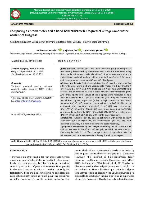 (PDF) Comparing a chromameter and a hand held NDVI meter to predict ...