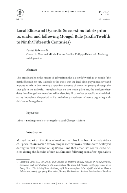 (PDF) Local Elites and Dynastic Succession: Tabriz prior to, under and ...